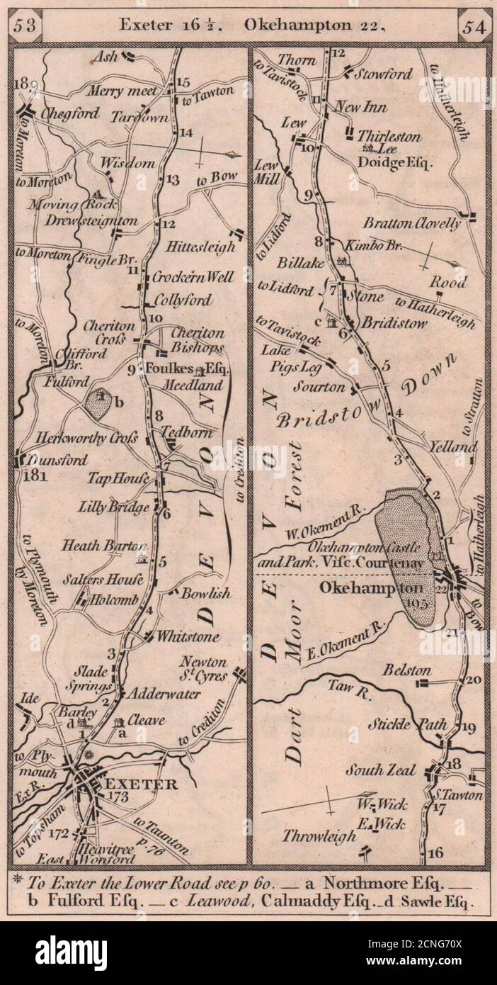 Exeter - Chagford - Okehampton - Bridestowe road strip map PATERSON ...