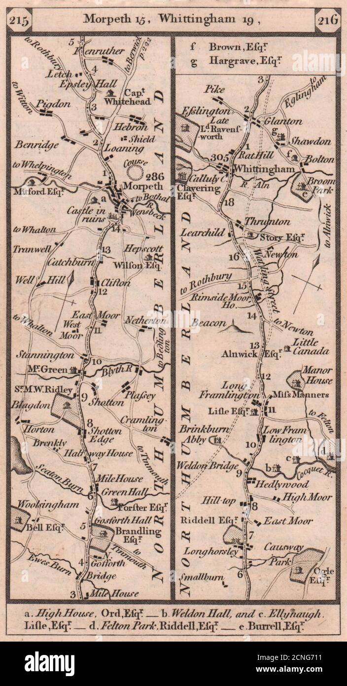 Morpeth - Whittingham road strip map PATERSON 1803 old antique plan ...