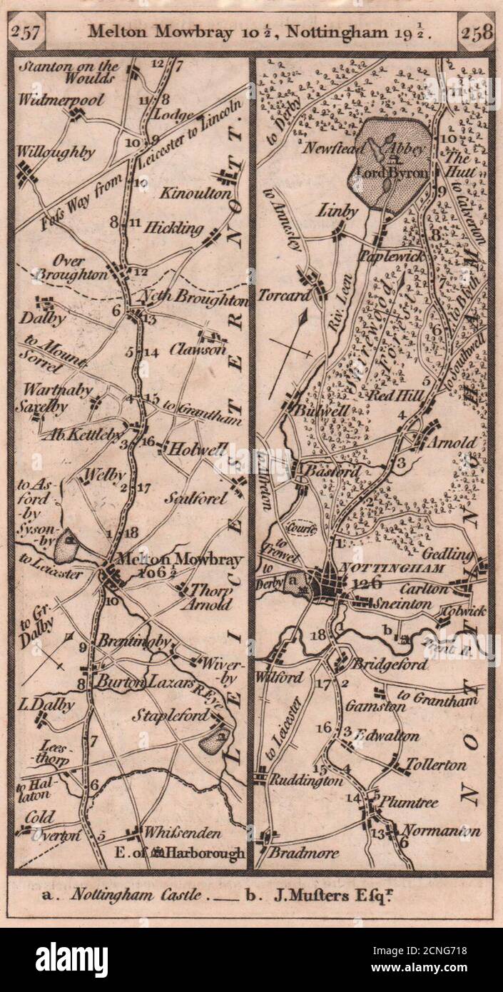 Melton Mowbray-Broughton-Nottingham-Papplewick road strip map PATERSON ...