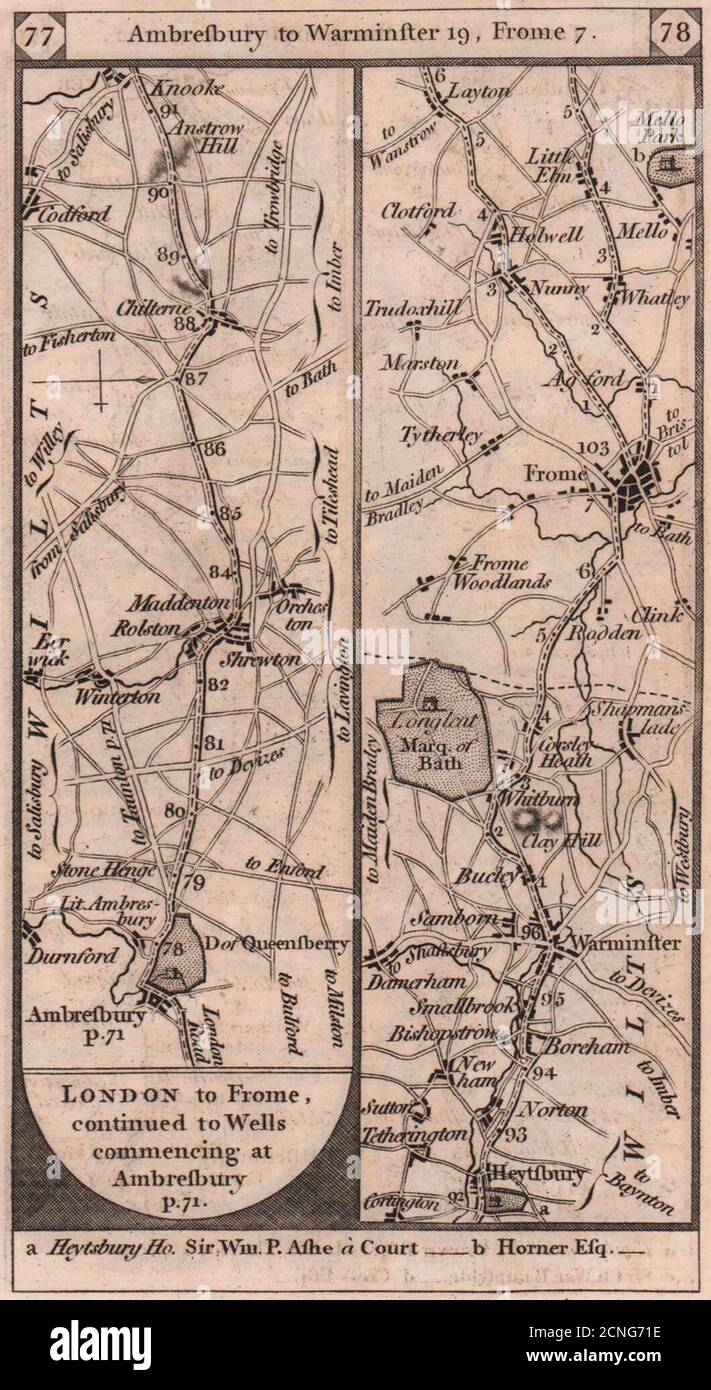 Amesbury-Stonehenge-Warminster-Frome road strip map PATERSON 1803 old ...