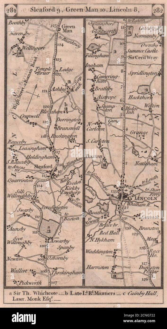Sleaford - Lincoln road strip map PATERSON 1803 old antique plan chart ...