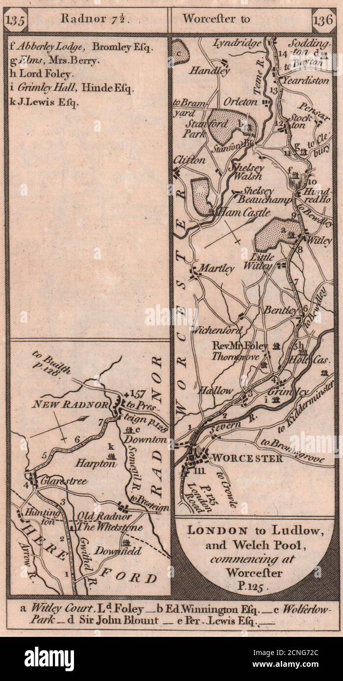 New Radnor. Worcester - Martley - Shelsley road strip map PATERSON 1803 ...