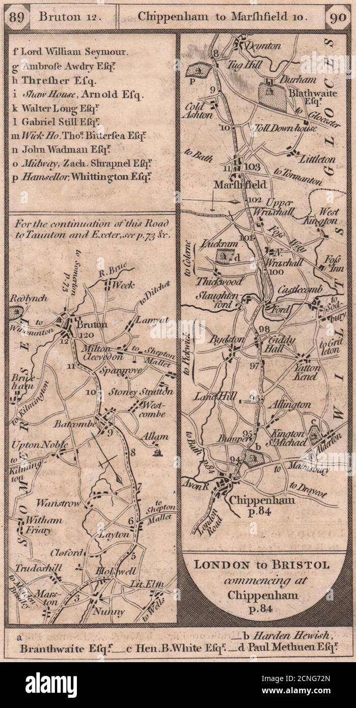 Nunney-Bruton. Chippenham-Biddestone-Doynton road strip map PATERSON ...