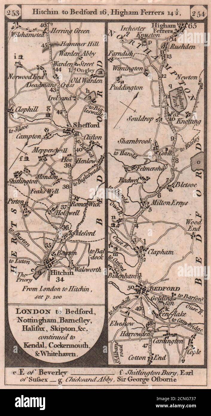 Hitchin - Shefford - Bedford - Higham Ferrers road strip map PATERSON ...