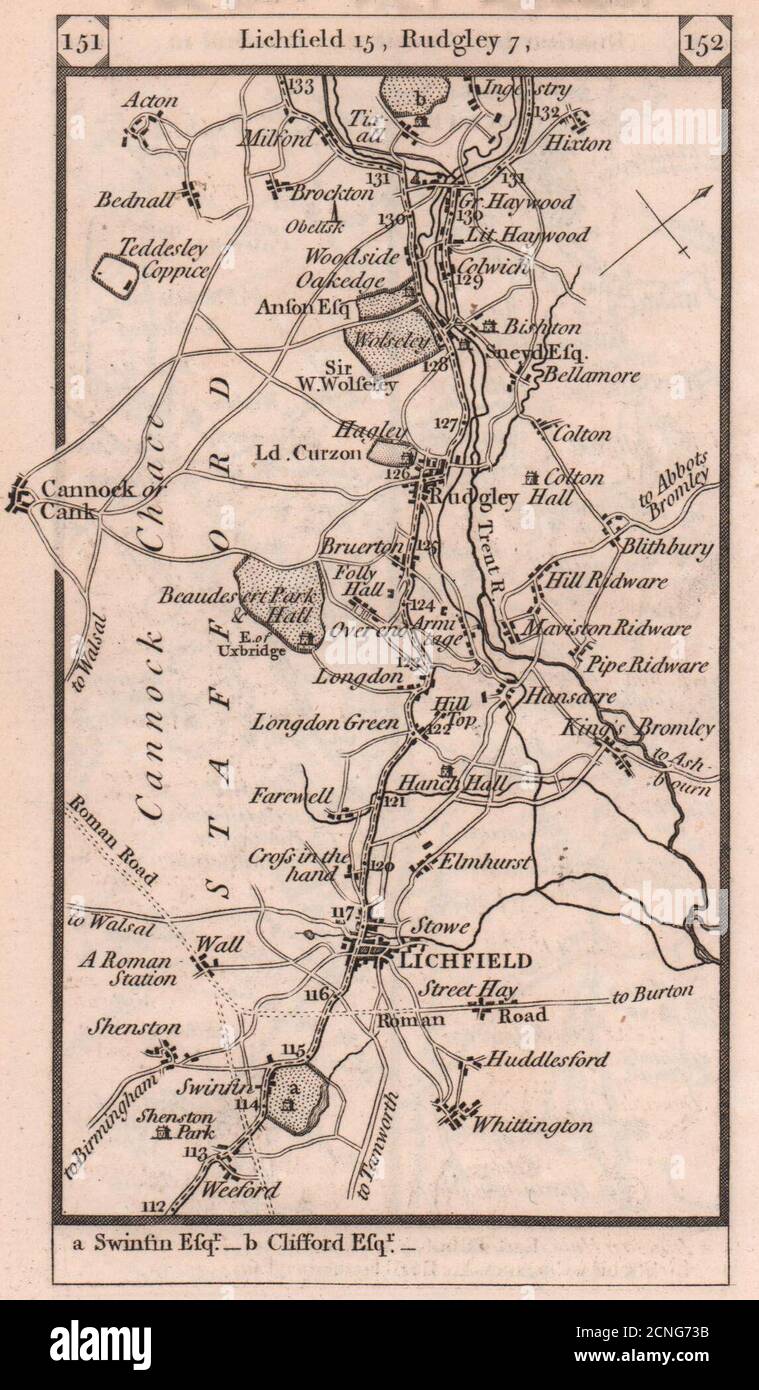 Lichfield - Cannock - Rugeley - Haywood road strip map PATERSON 1803 ...