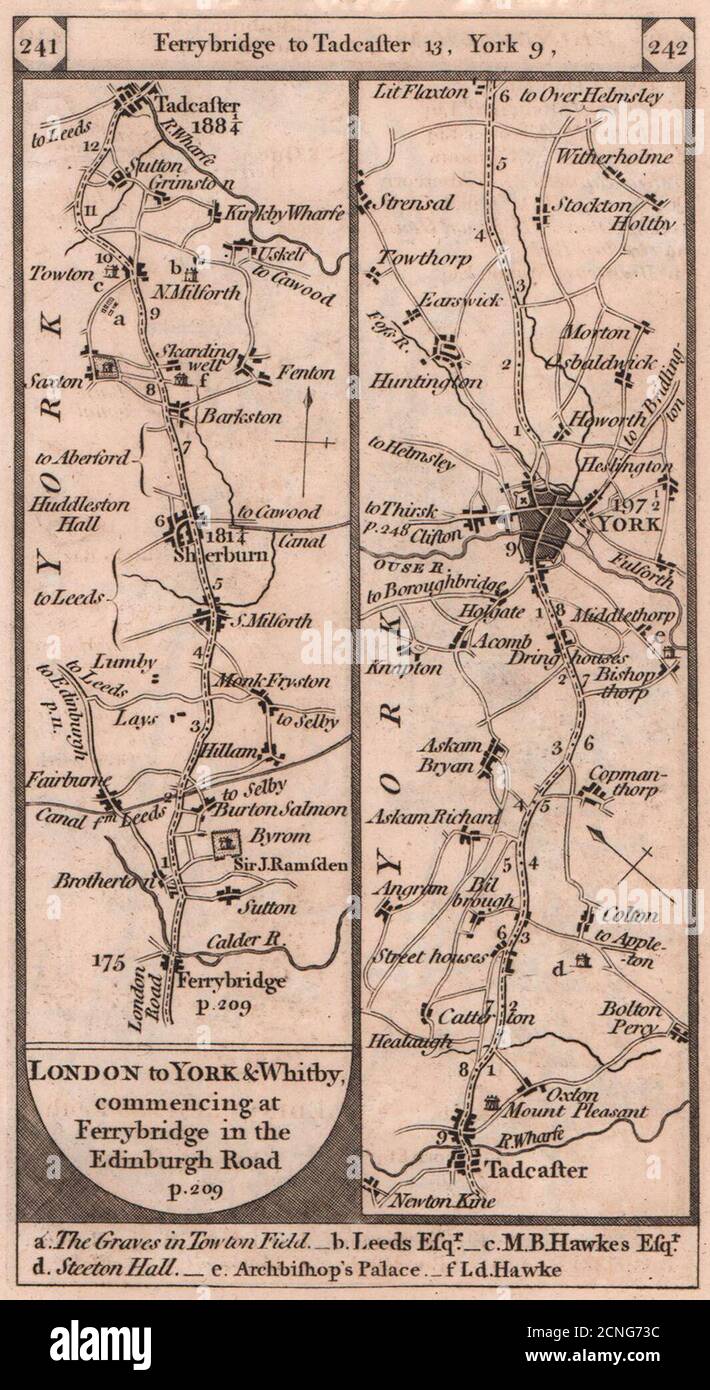 Ferrybridge - Sherburn - Tadcaster - York road strip map PATERSON 1803 ...