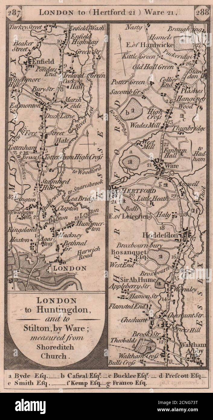 London-Enfield-Cheshunt-Hertford-Colliers End road strip map PATERSON ...