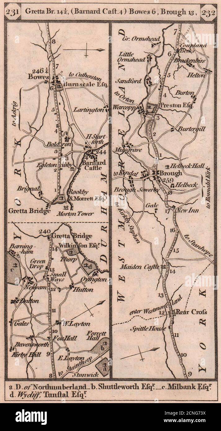 Greta Bridge-Barnard Castle-Bowes-Warcop road strip map PATERSON 1803 ...
