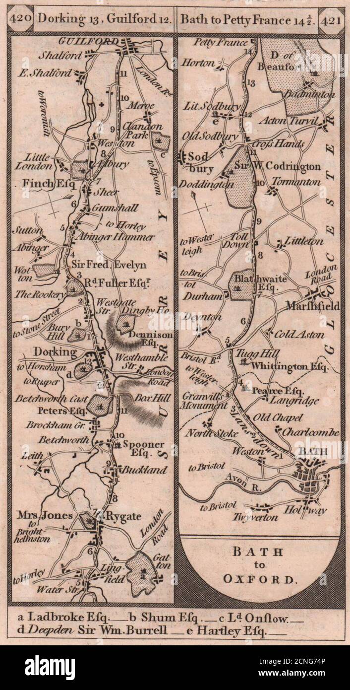 Reigate-Dorking-Guildford Bath-Chipping Sodbury road strip map PATERSON ...
