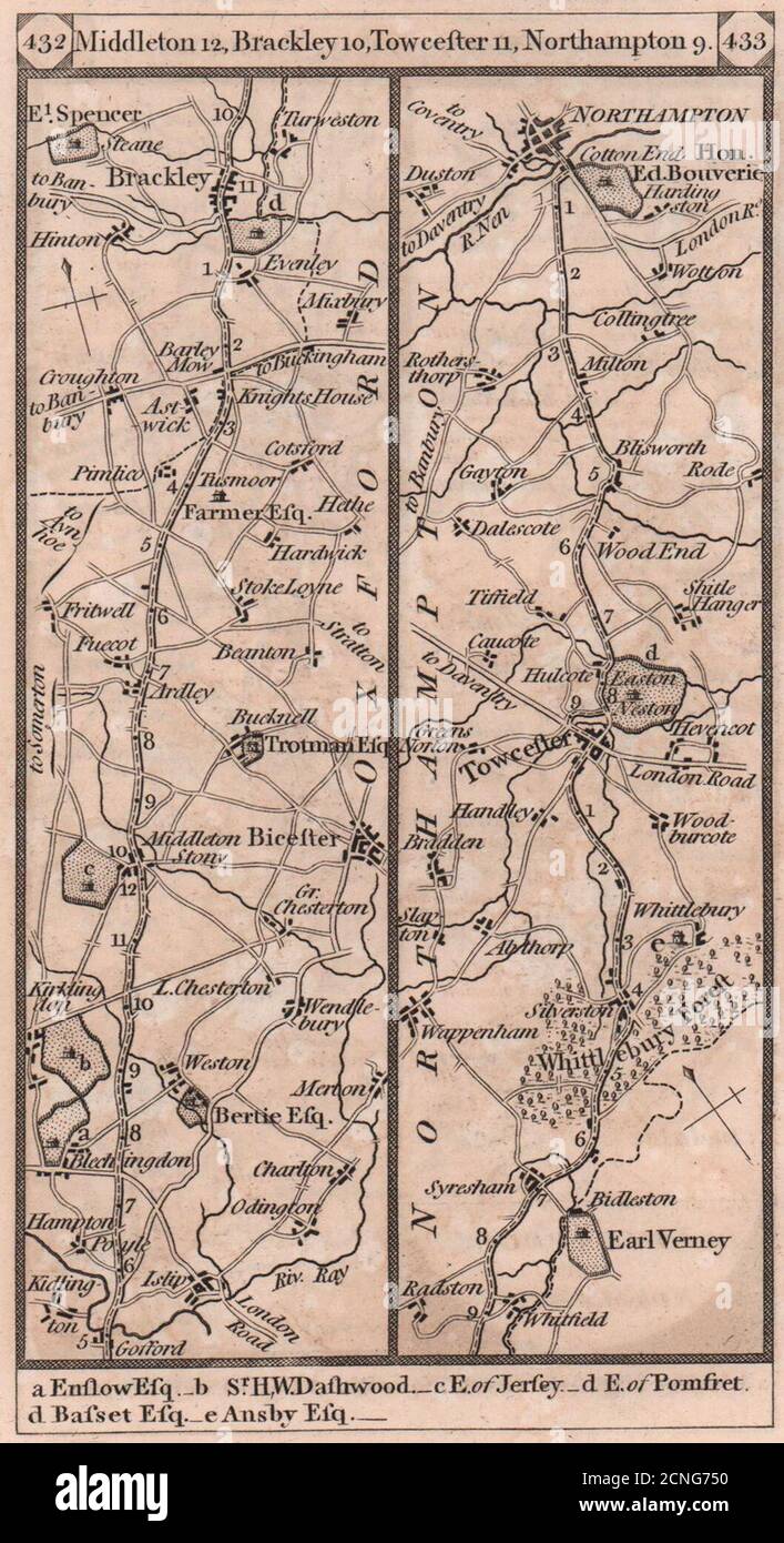 Bicester - Brackley - Towcester - Northampton road strip map PATERSON ...