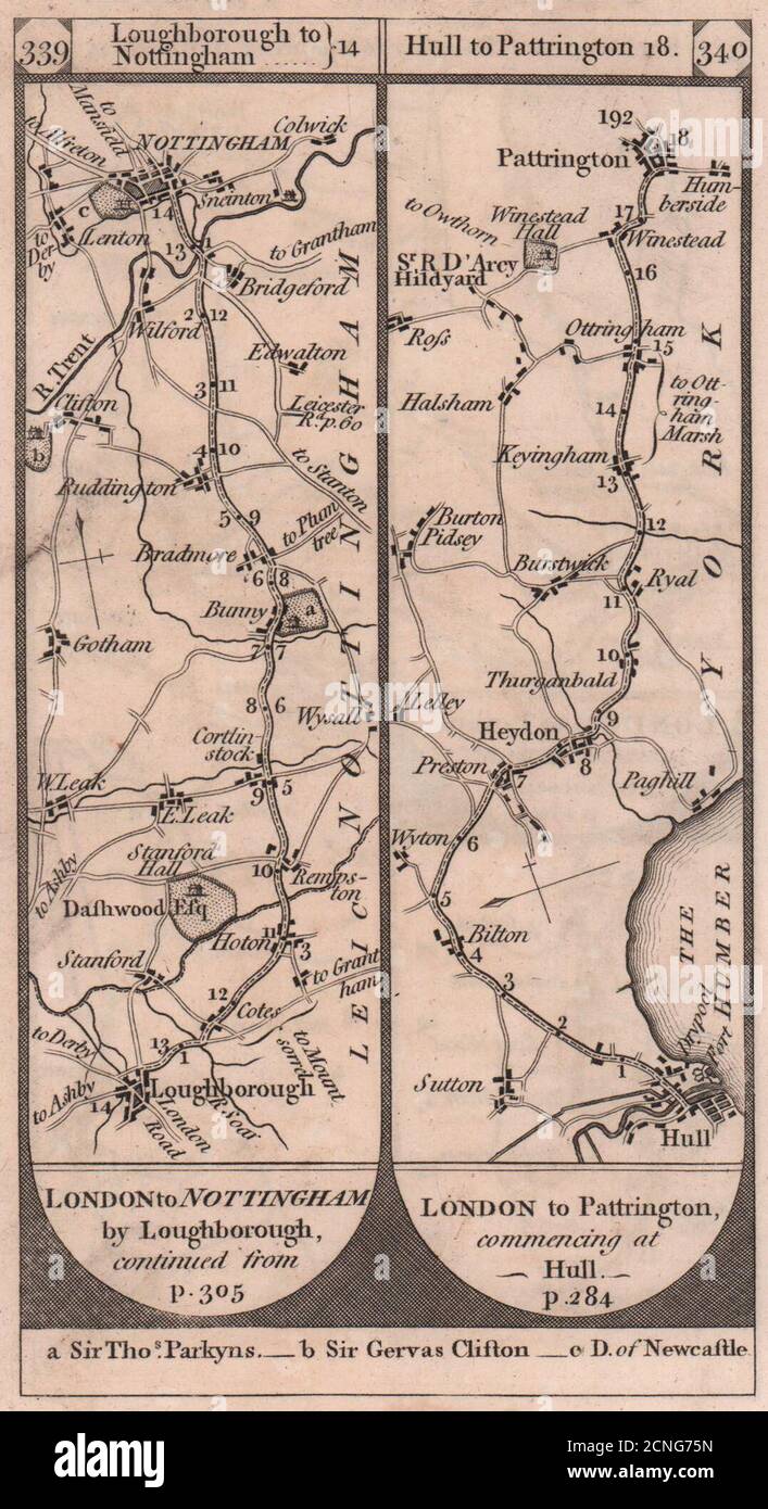Loughborough-Nottingham. Hull-Patrington road strip map PATERSON 1803 ...