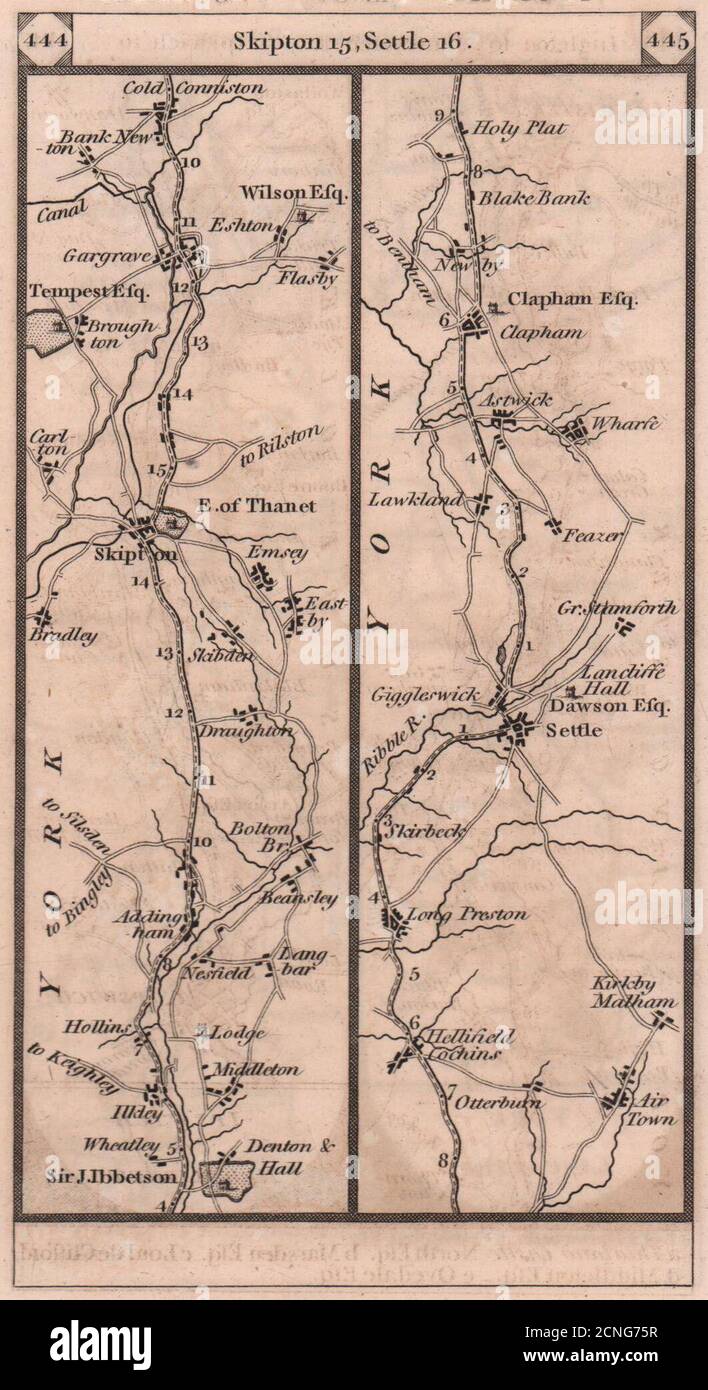 Skipton - Gargrave - Settle - Clapham road strip map PATERSON 1803 old ...