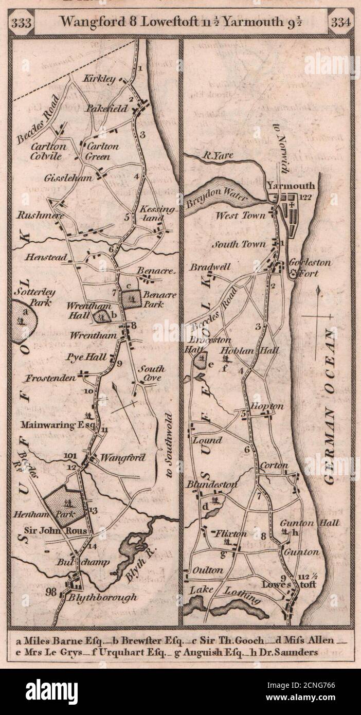 Blythburgh-Wangford-Lowestoft-Great Yarmouth road strip map PATERSON ...