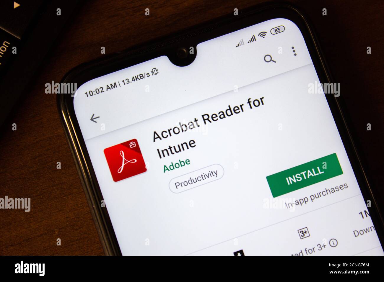 Ivanovsk, Russia - July 07, 2019: Acrobat Reader for Intune app on the display of smartphone or ...