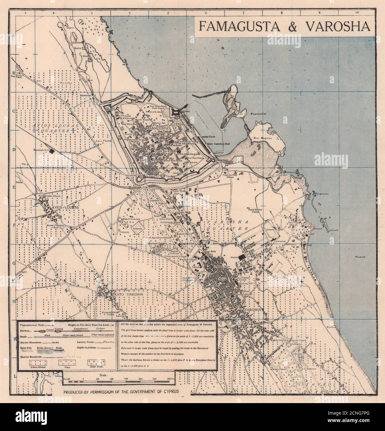 Famagusta & Varosha vintage town city plan. Gazimagusa, Northern Cyprus ...