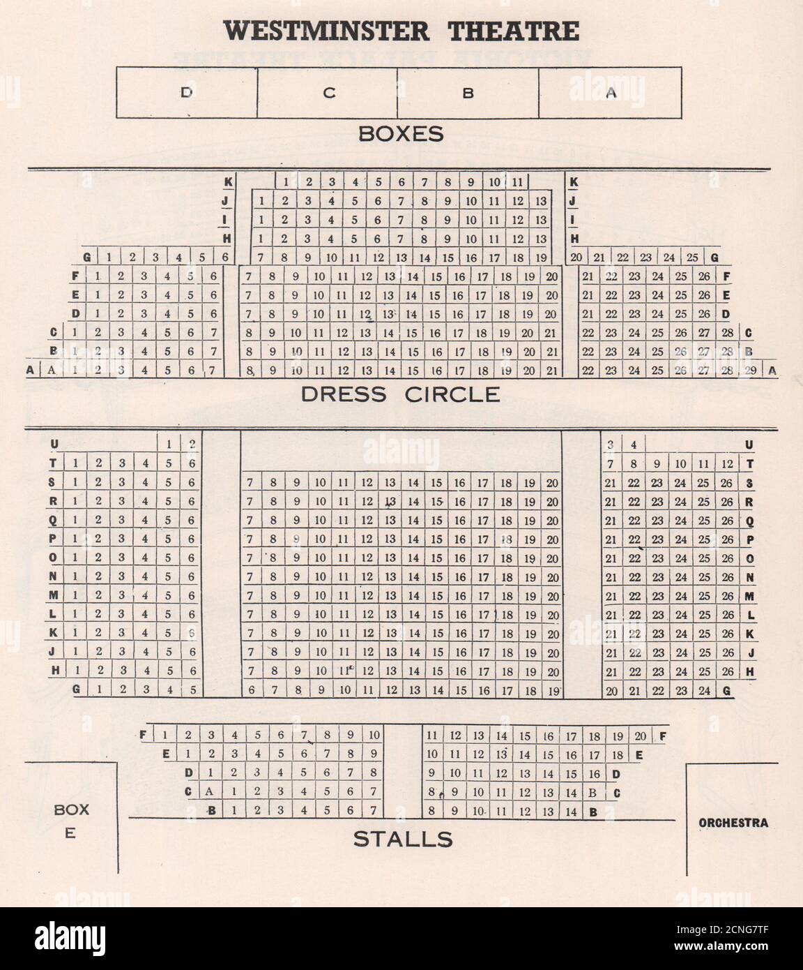 London theatres vintage seating plan hi-res stock photography and images - Alamy