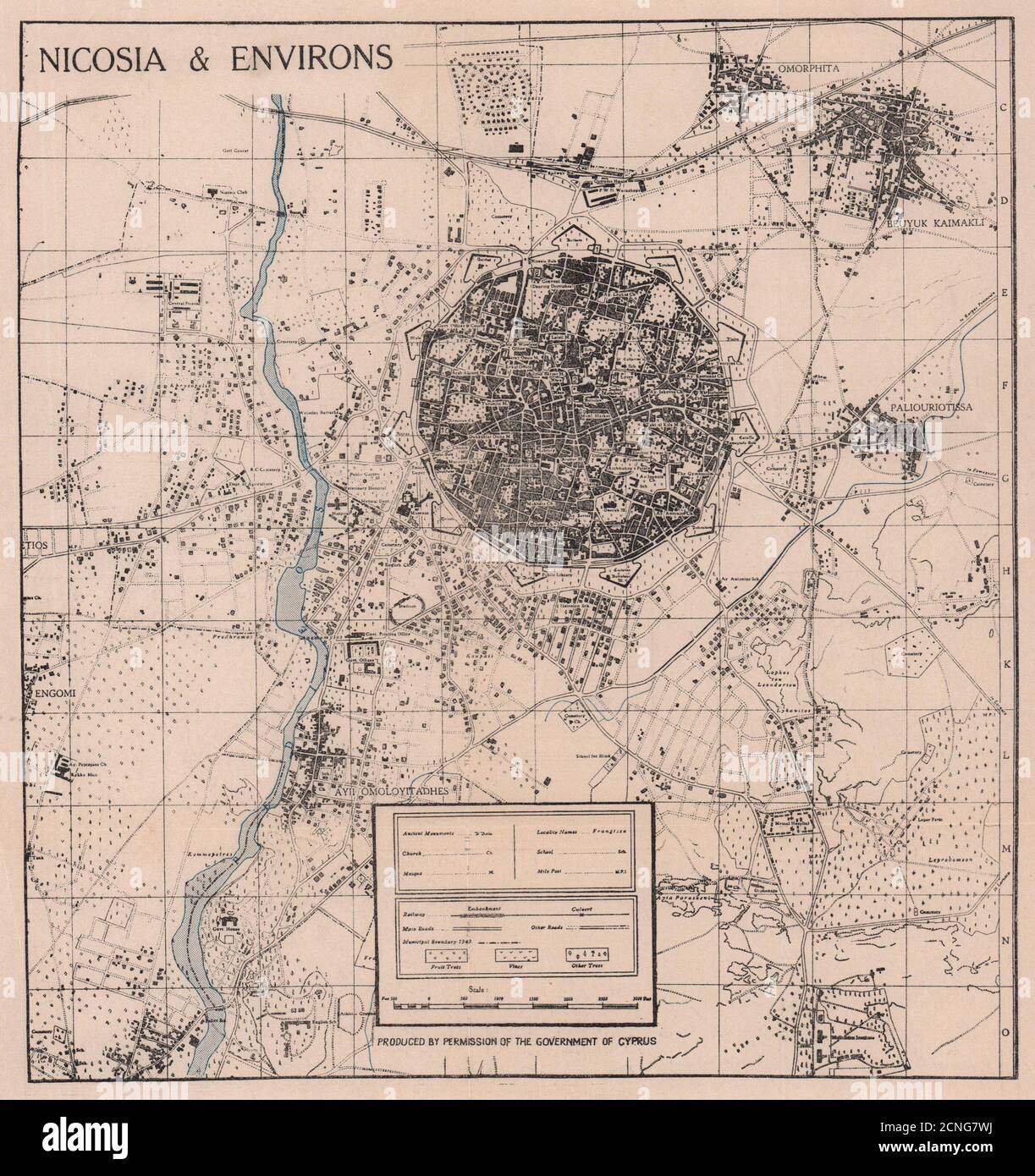 Nicosia & environs vintage town / city plan. Cyprus 1946 old vintage ...