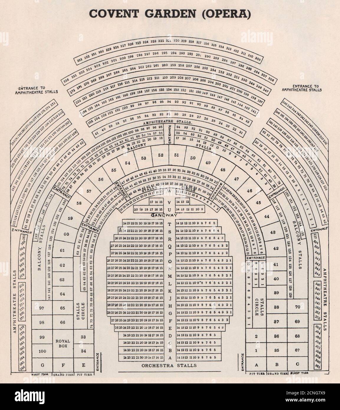 COVENT GARDEN THEATRE vintage seating plan. West End. Royal Opera House ...