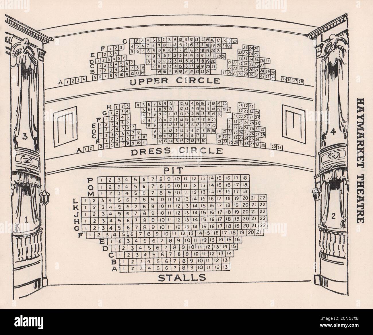 London theatres vintage seating plan hi-res stock photography and images - Alamy