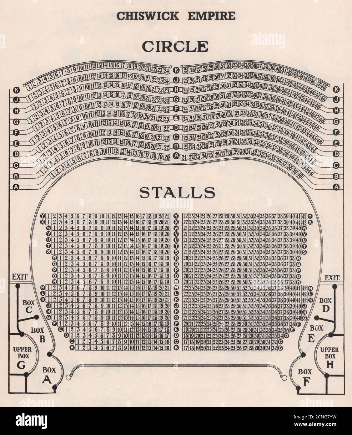 CHISWICK EMPIRE THEATRE vintage seating plan. London. Chiswick High Road 1937 Stock Photo - Alamy