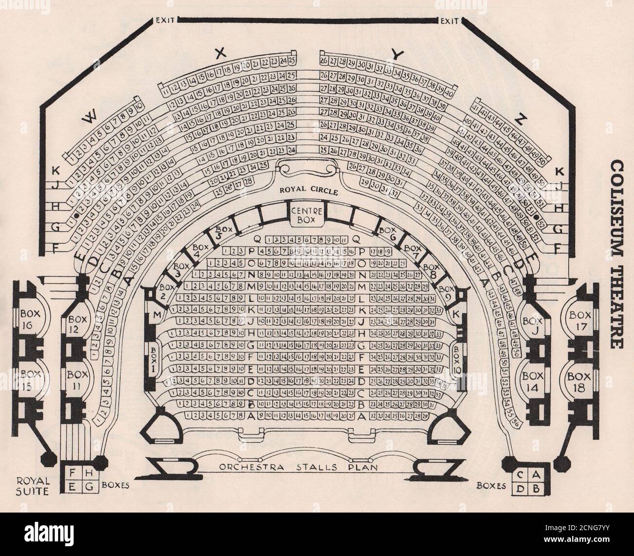 COLOSSEUM THEATRE vintage seating plan Stalls Royal Circle London West End 1937 Stock Photo - Alamy