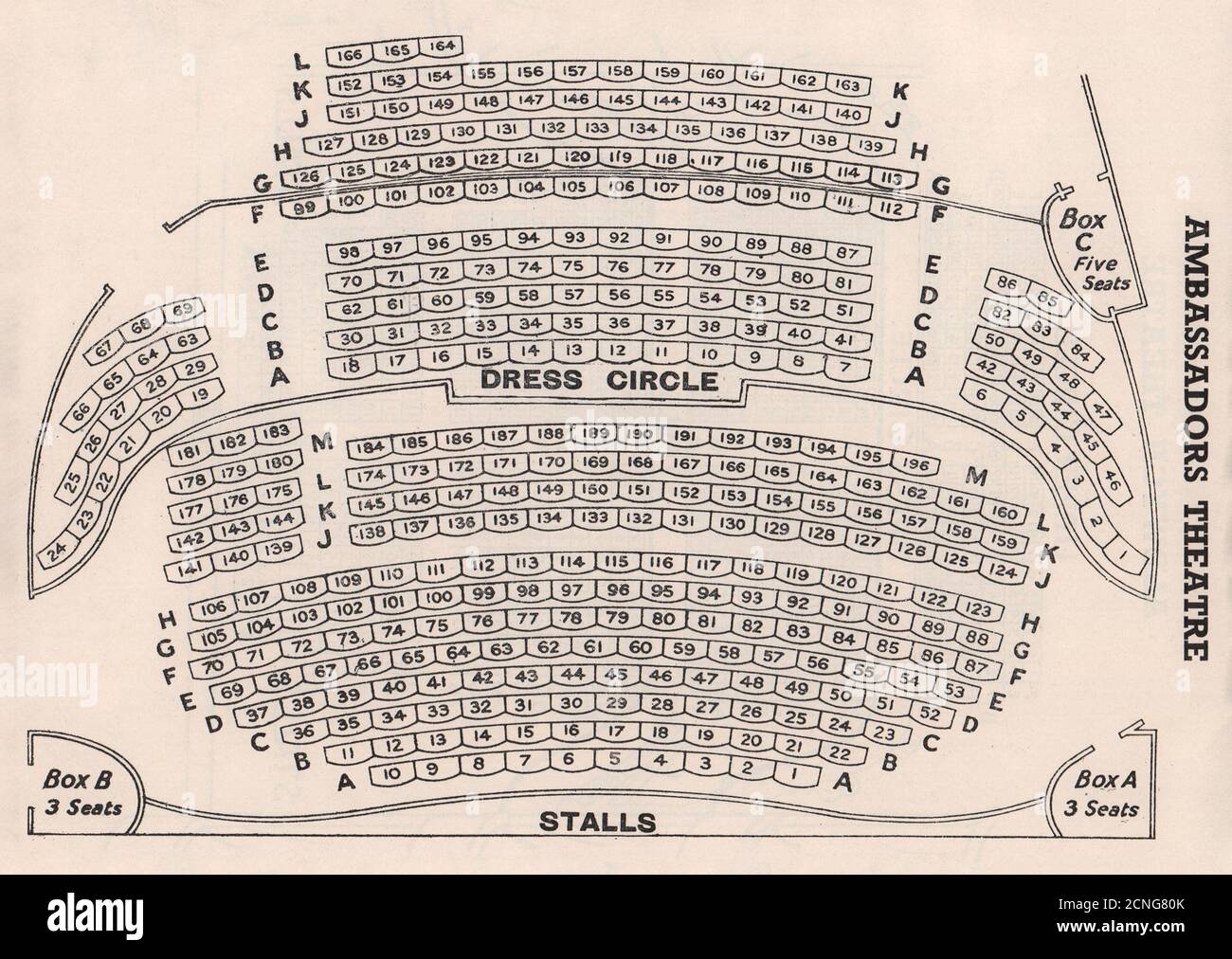 AMBASSADORS THEATRE vintage seating plan. London West End 1937 old print Stock Photo - Alamy