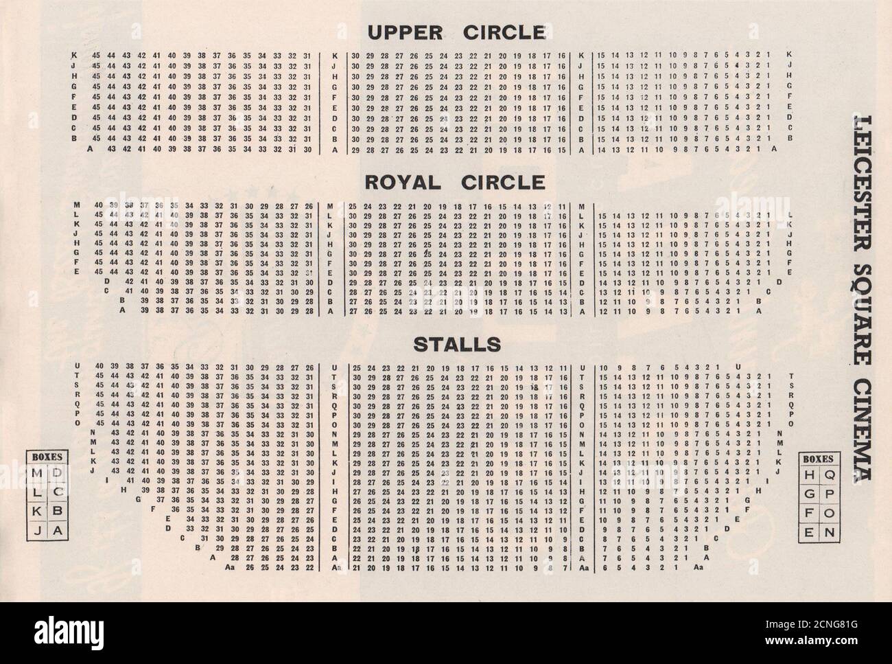 LEICESTER SQUARE THEATRE vintage seating plan. London West End 1937 old print Stock Photo - Alamy