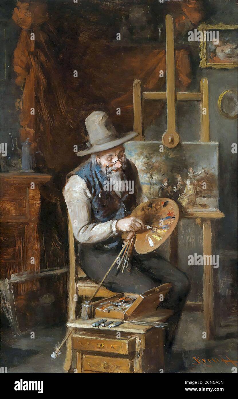 Kern Hermann - the Artist at the Easel - Hungarian School - 19th ...