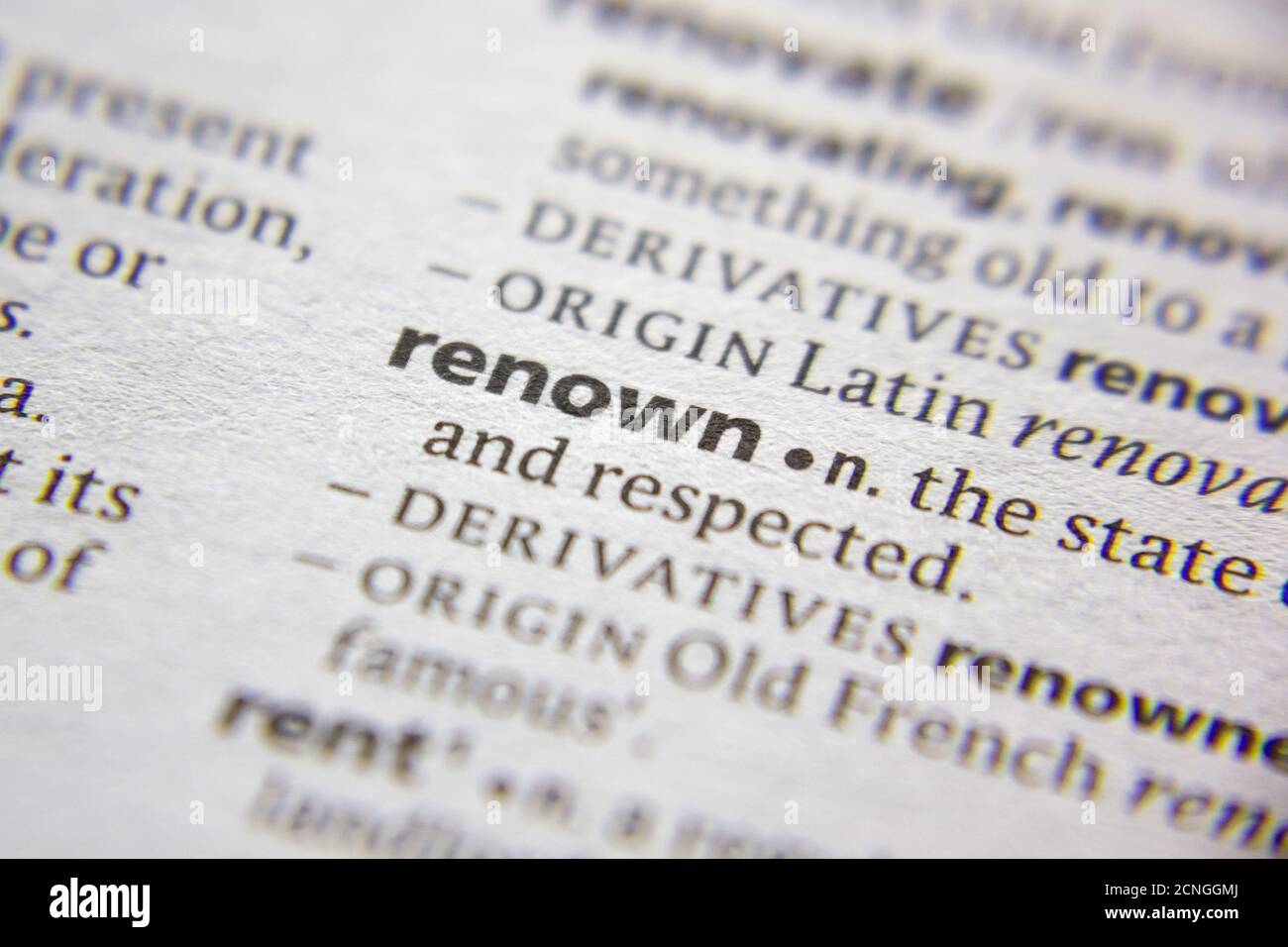 Word or phrase renown in a dictionary Stock Photo - Alamy