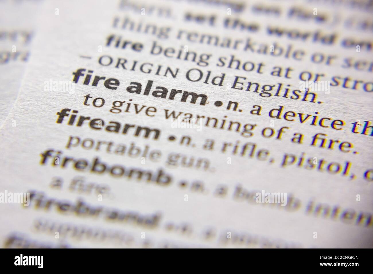 Word or phrase Fire alarm in a dictionary Stock Photo - Alamy