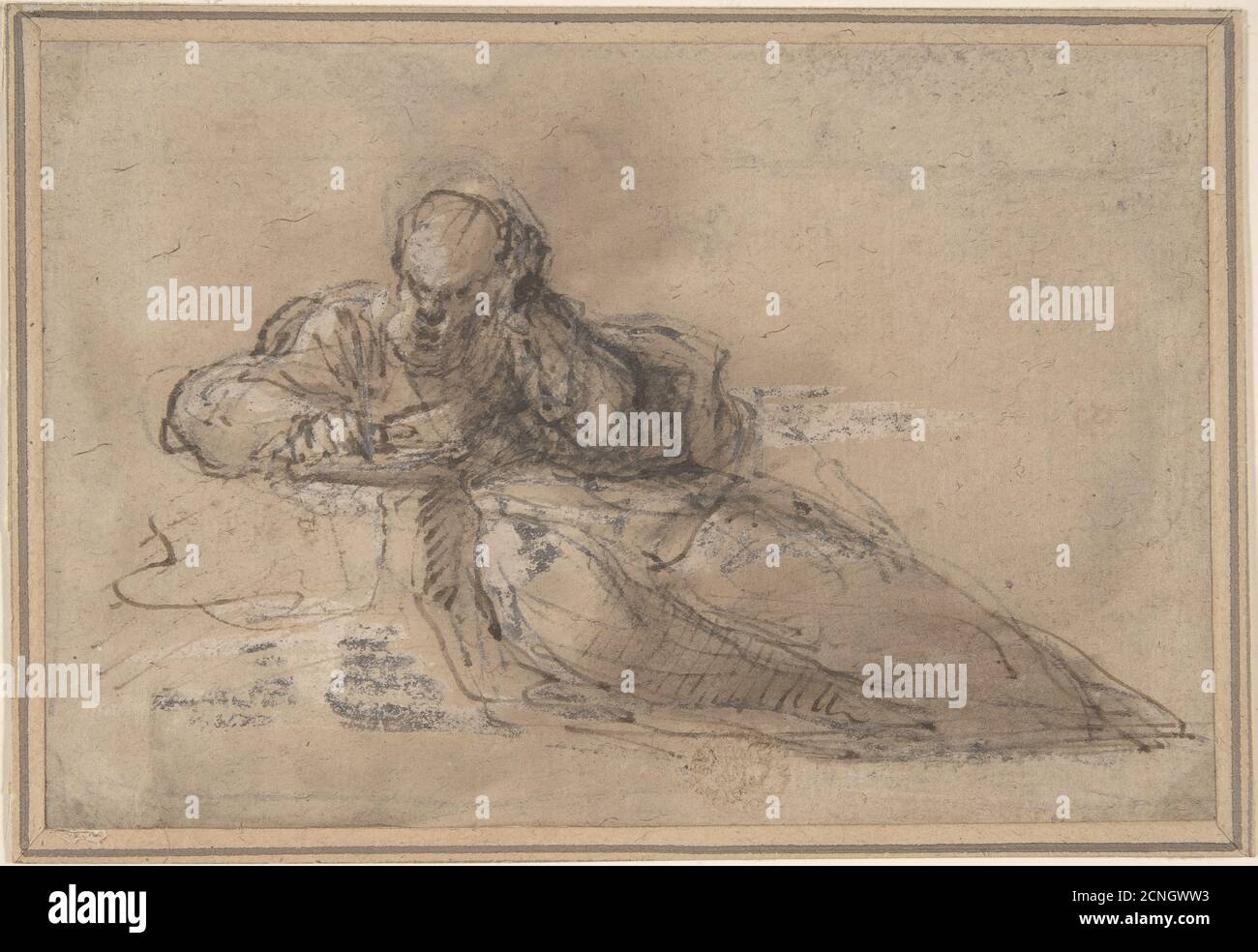 Man Seated on the Ground, Writing, 17th century Stock Photo - Alamy