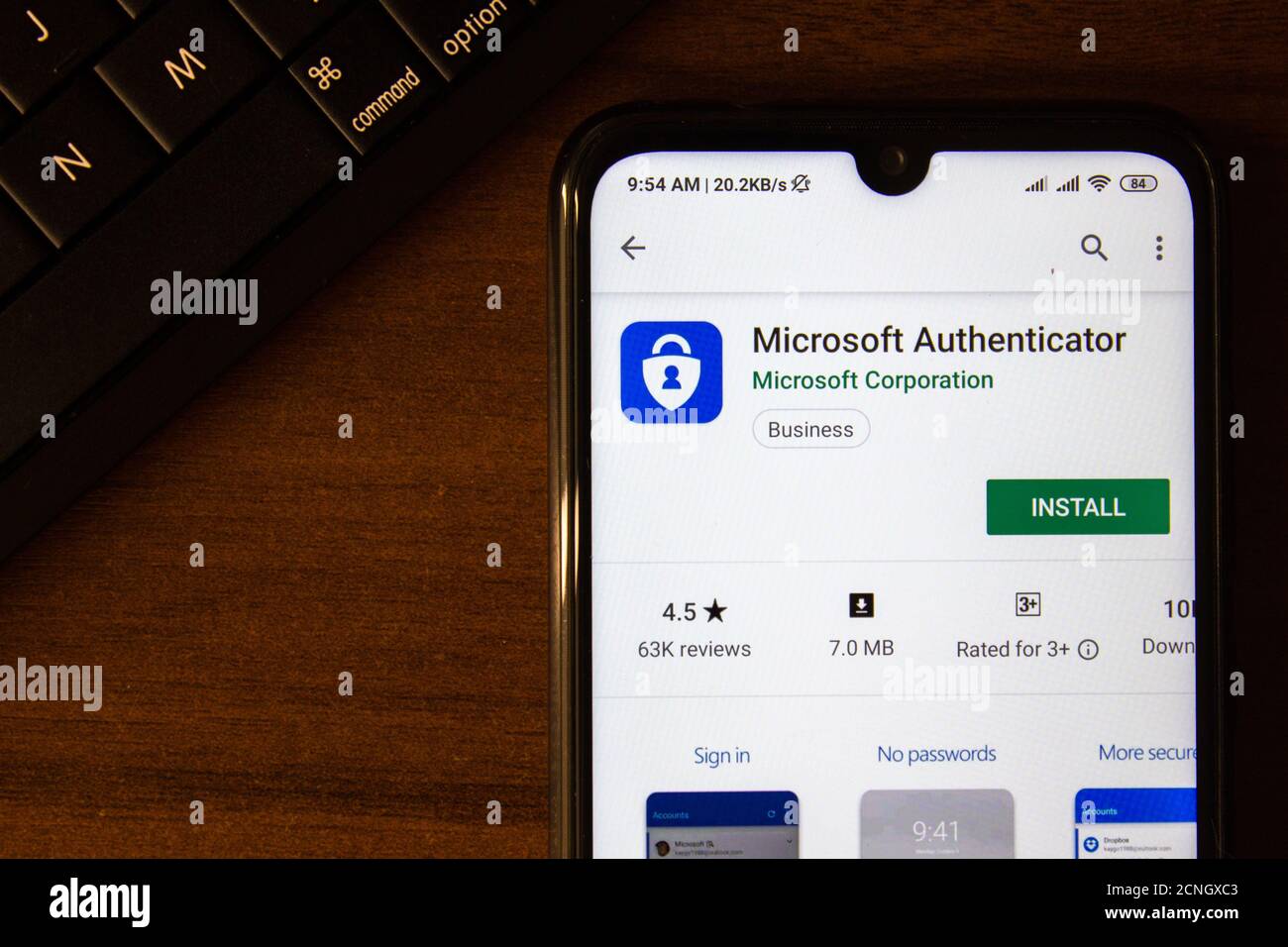 Ivanovsk, Russia - July 07, 2019: Microsoft Authenticator app on the ...