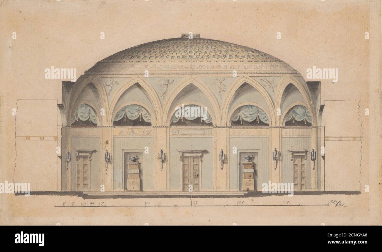 Cross-Section of a Domed Room with Urns and Candelabra, ca. 1800 Stock ...