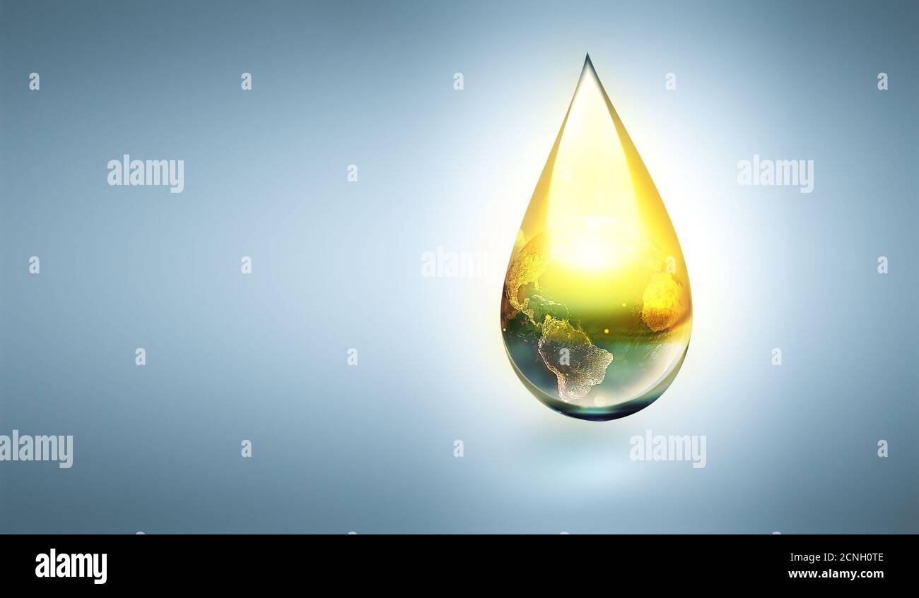 Oil drop with the world inside Stock Photo - Alamy