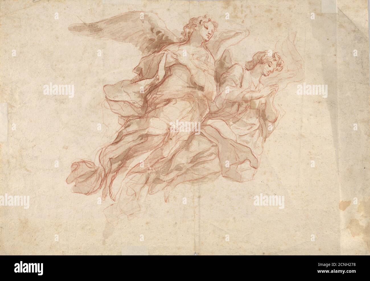 Two Angels Flying; verso: God the Father Seated in the Clouds and a ...