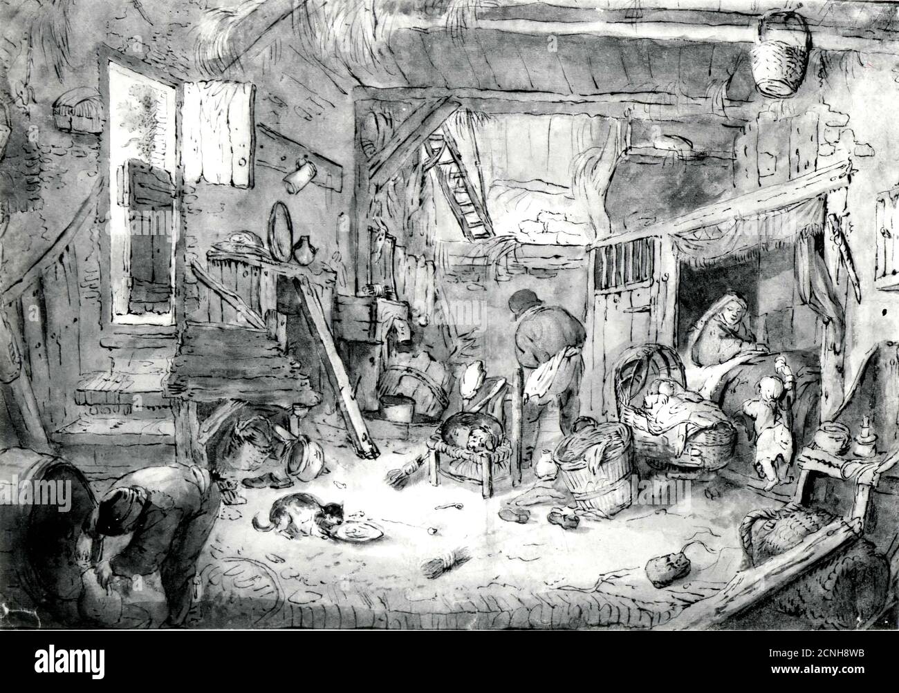 Peasant Family in a Barn, 1640s. Copy after Isaac van Ostade Stock ...