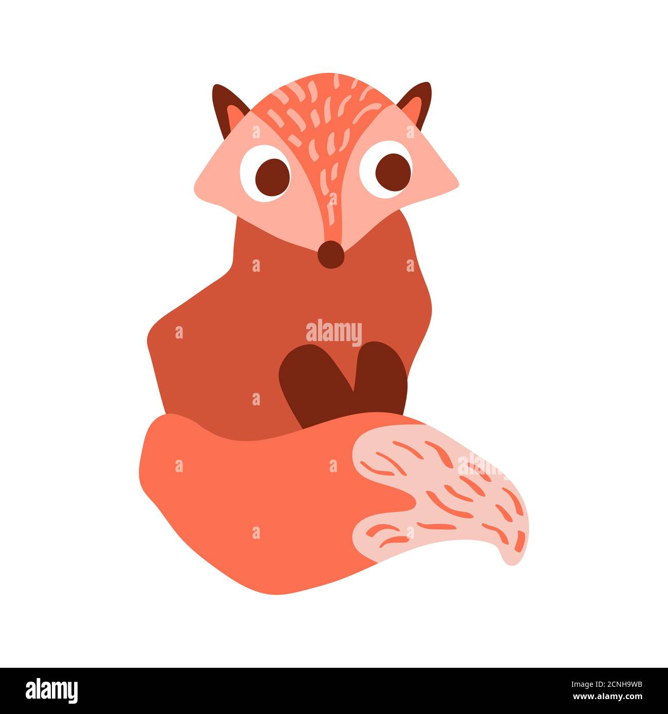 Cute cartoon fox in simple naive style. Sitting woodland animal with ...