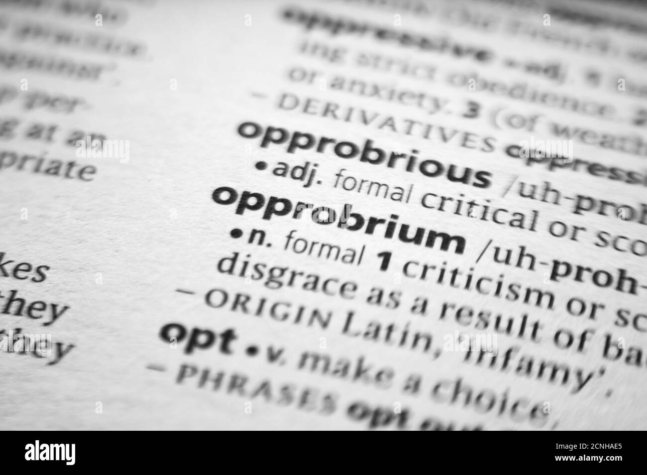 Word or phrase Opprobrium in a dictionary Stock Photo - Alamy