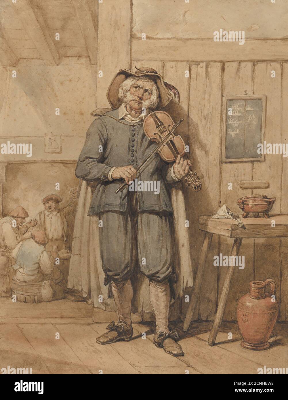 A Fiddler in a Tavern, with Three Men in the Background, mid-19th ...