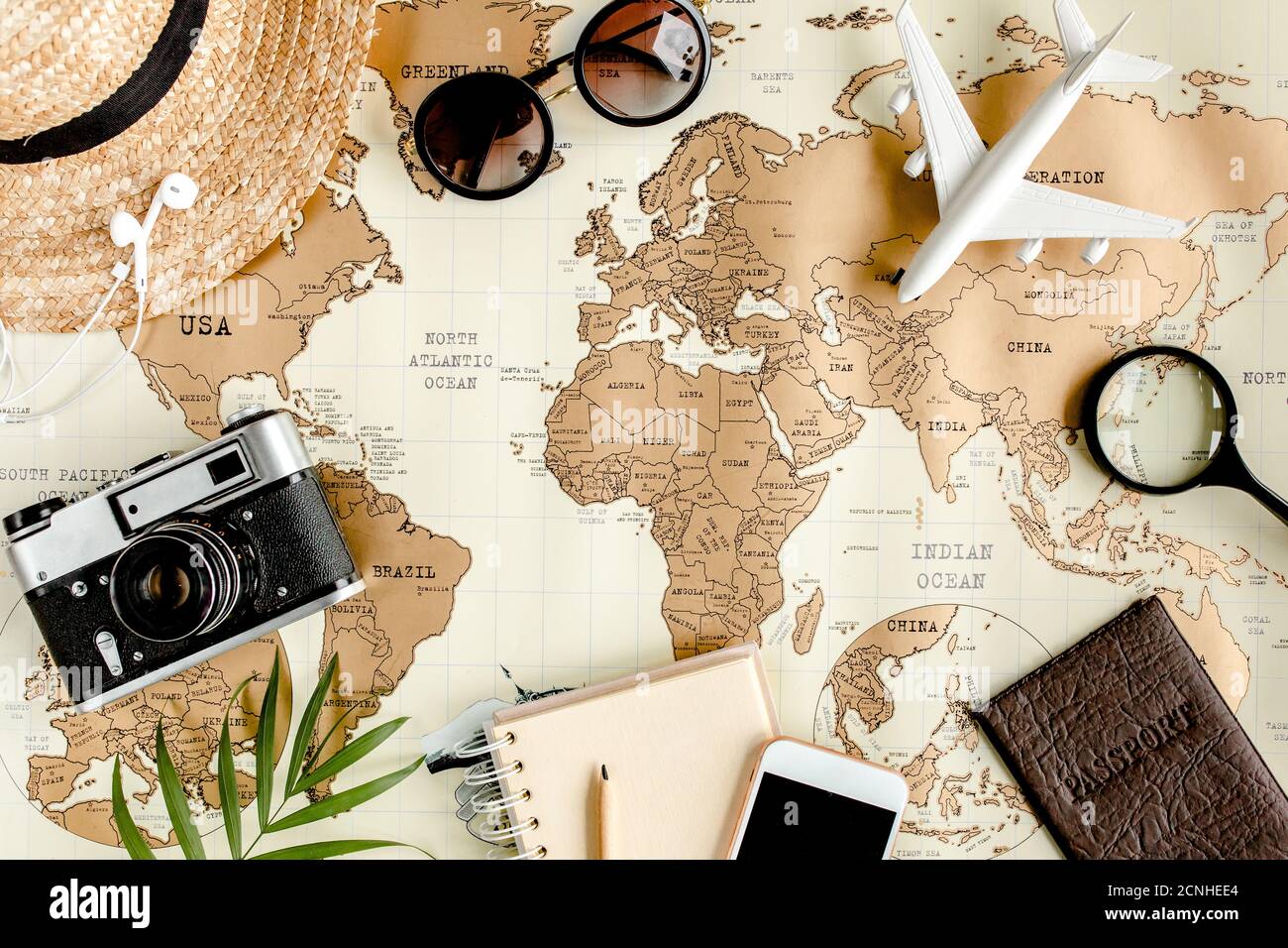 Planning vacation, travel plan, trip vacation using world map along ...
