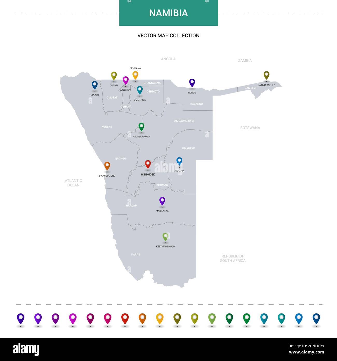 Namibia map with location pointer marks. Infographic vector template ...