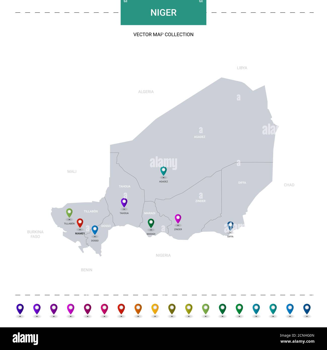 Niger map with location pointer marks. Infographic vector template ...
