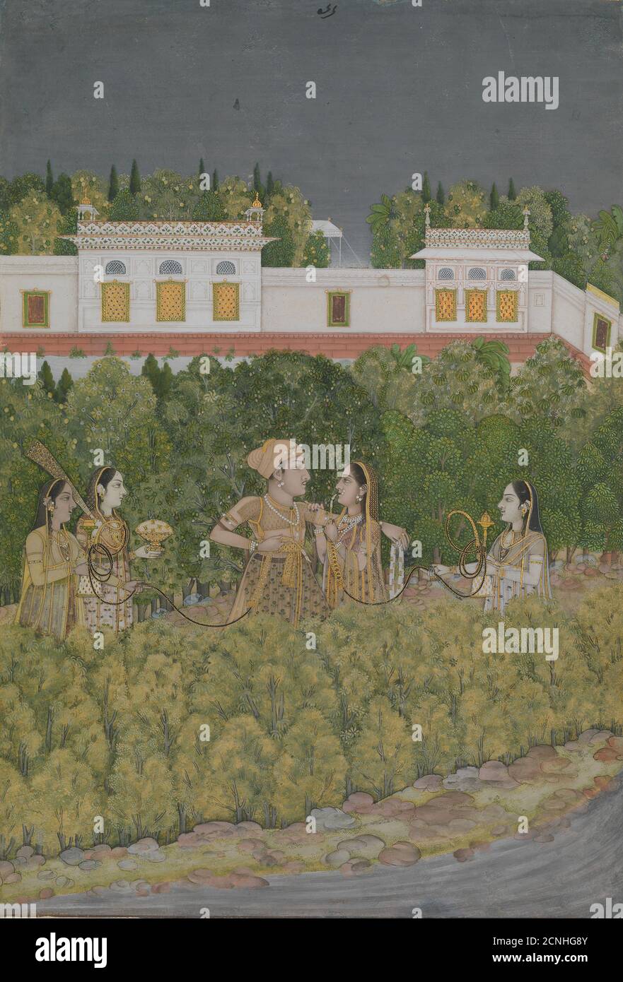 Prince and Ladies in a Garden, mid-18th century Stock Photo - Alamy