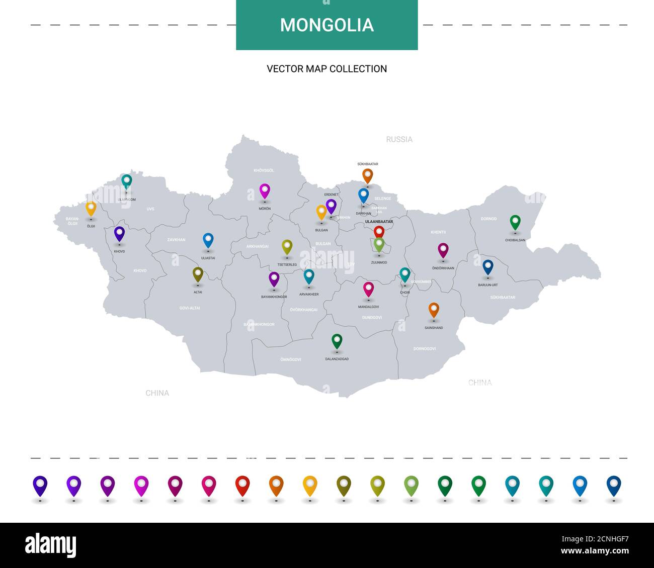 Mongolia map with location pointer marks. Infographic vector template ...