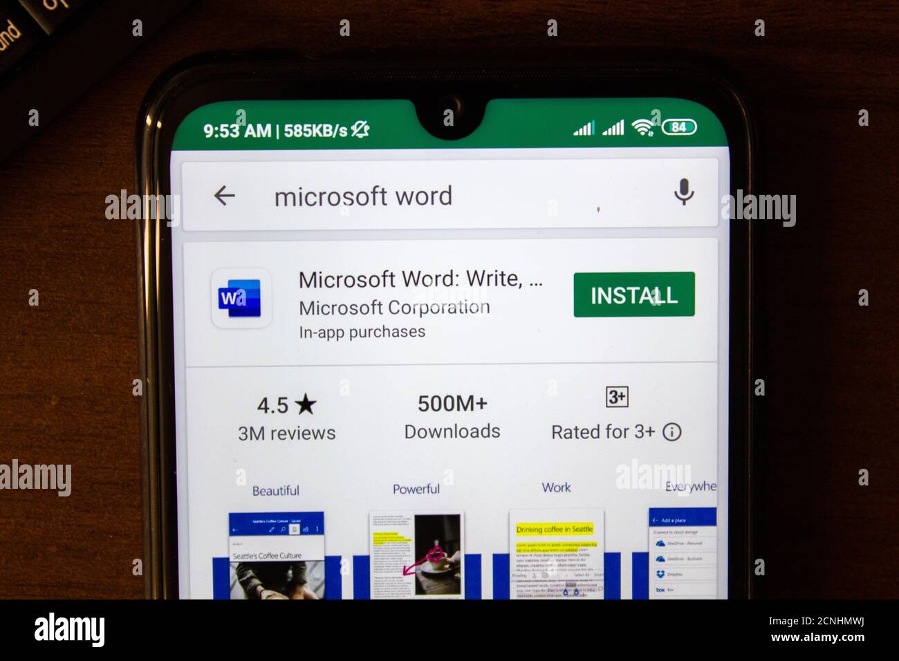Ivanovsk, Russia - July 07, 2019: Microsoft Word app on the display of ...