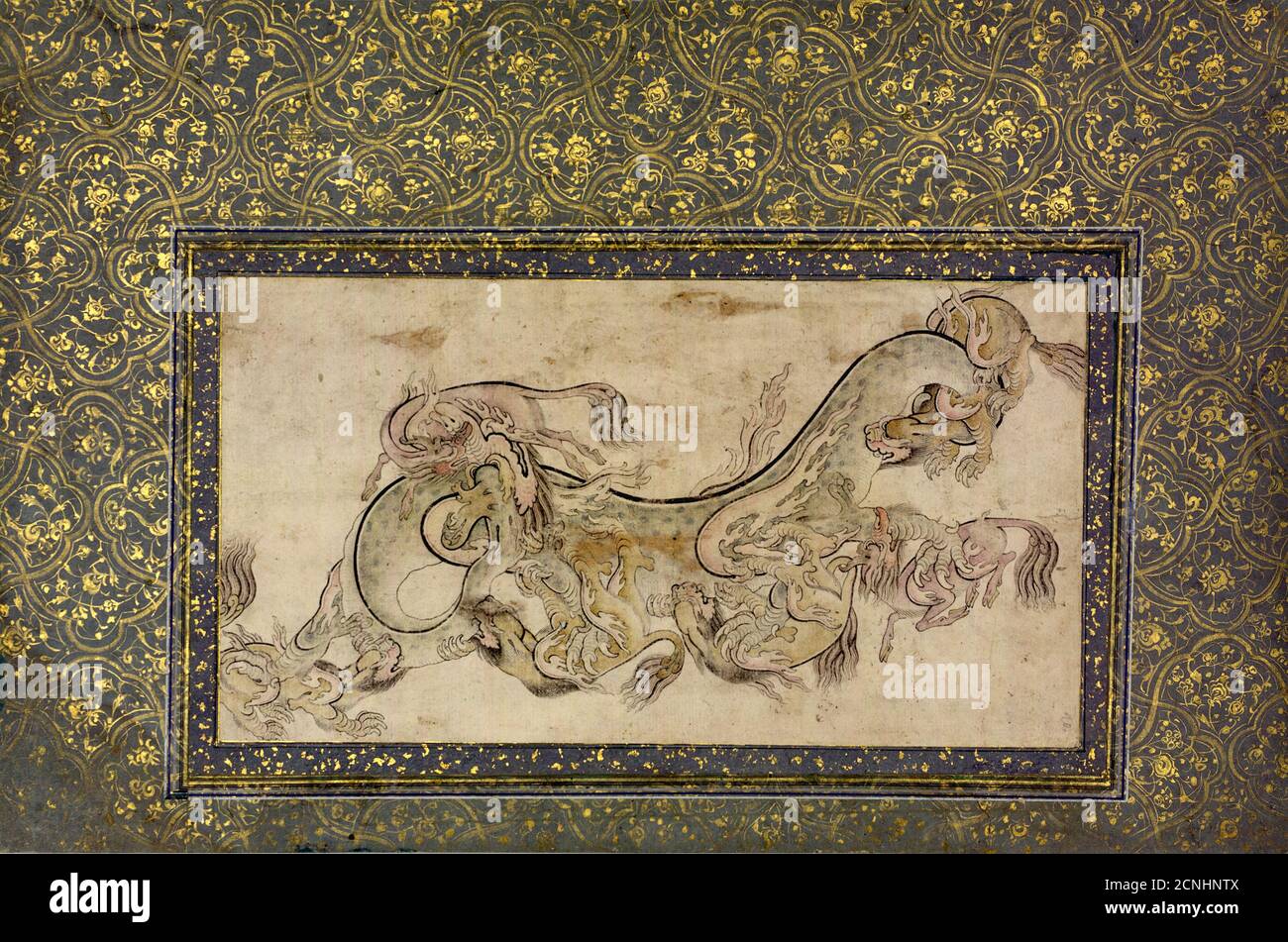 Chilins (Chinese Chimerical Creatures) Fighting with a Dragon, 16th ...