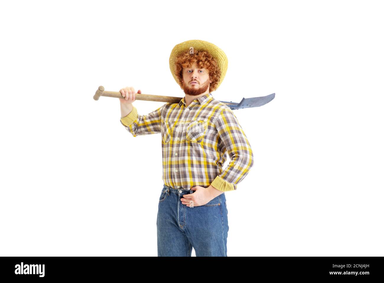 Handsome farmer, rancher isolated over white studio background. Concept ...