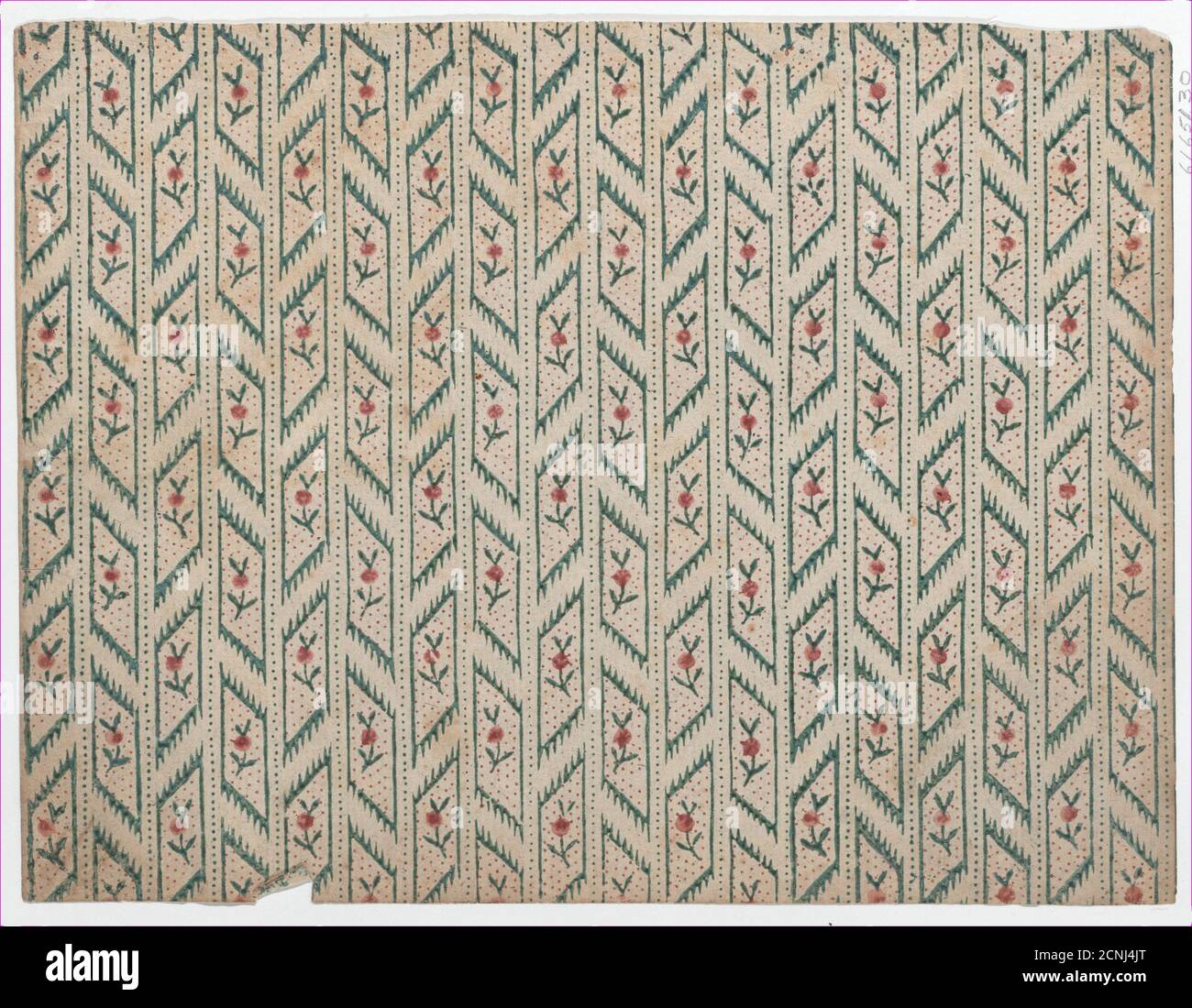 Sheet with overall red and green vine and dot pattern, 1750-1816 Stock ...