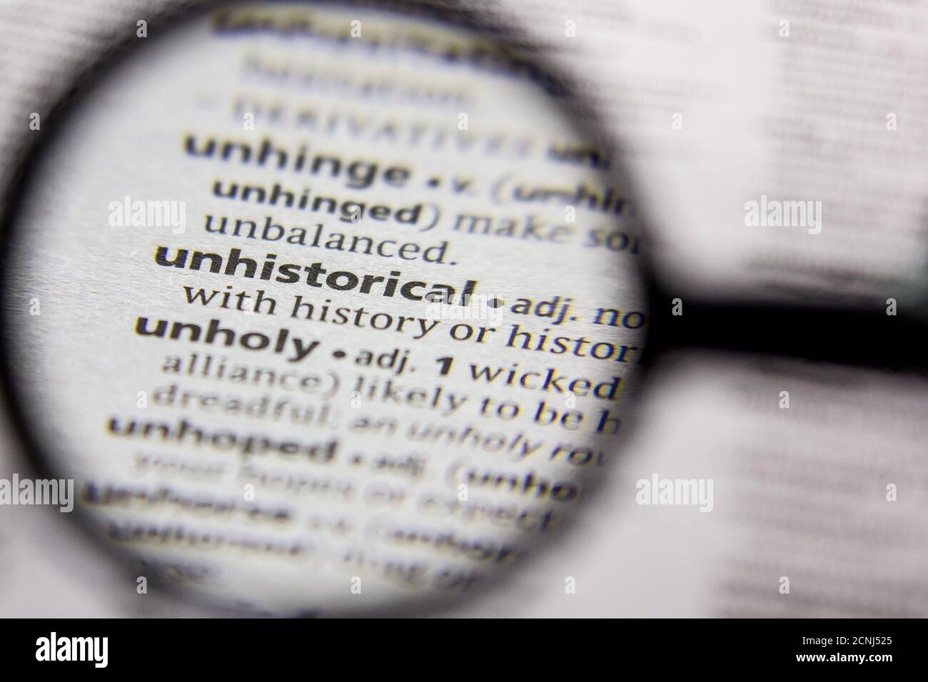 Word or phrase Unhistorical in a dictionary Stock Photo - Alamy