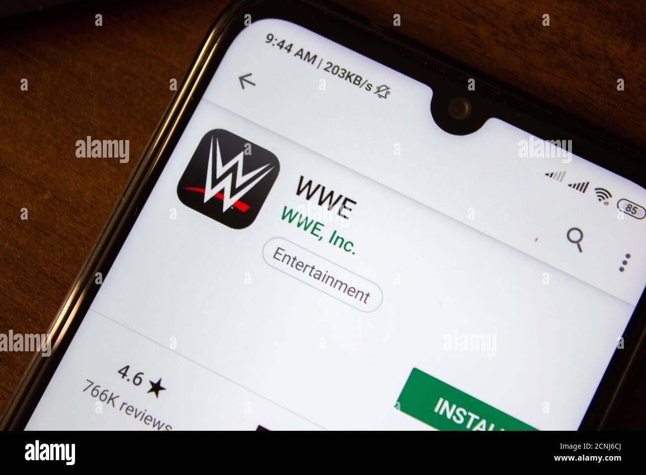 Ivanovsk, Russia - July 07, 2019: WWE app on the display of smartphone ...